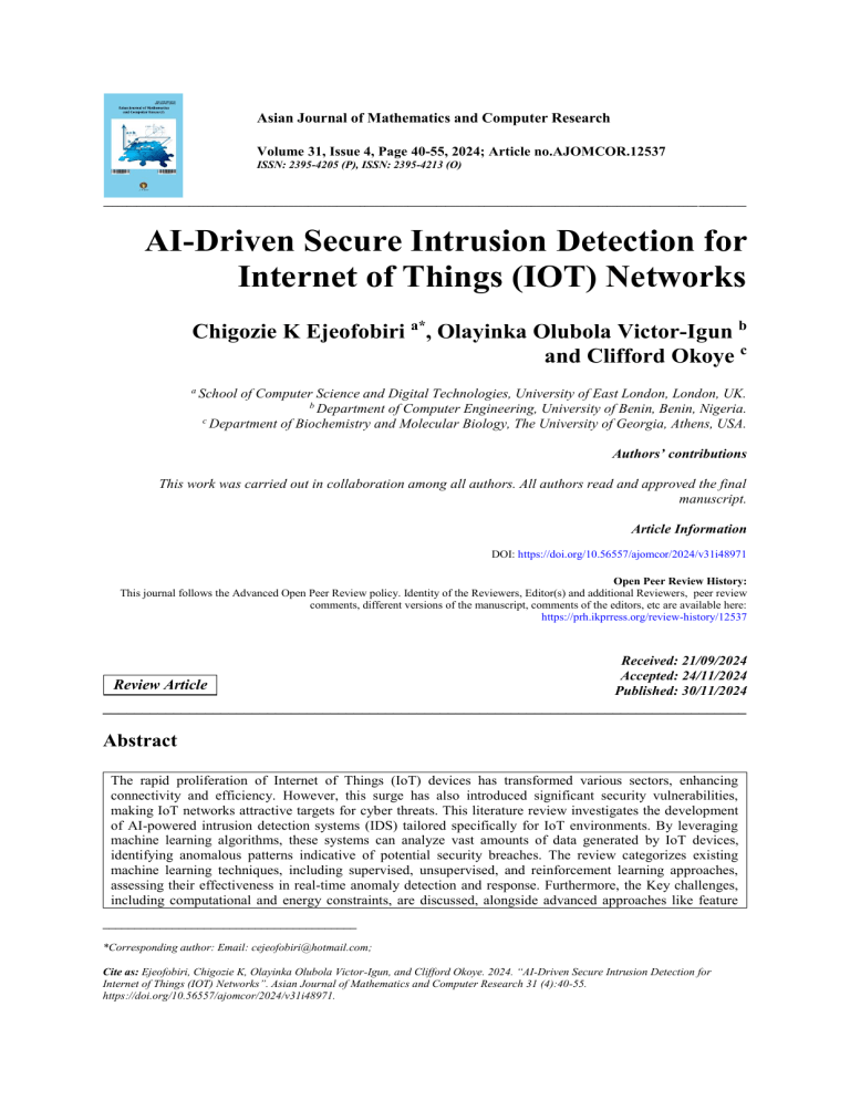 AI-Driven Intrusion Detection for IoT Networks