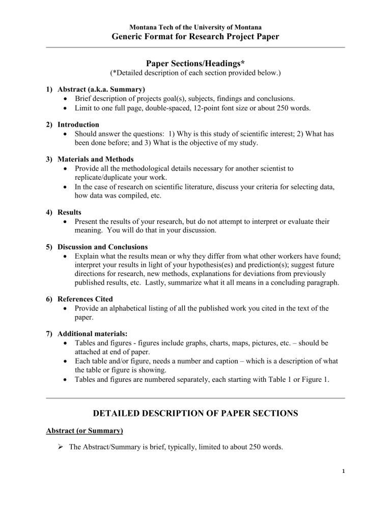 Research Paper Format: Montana Tech Guidelines
