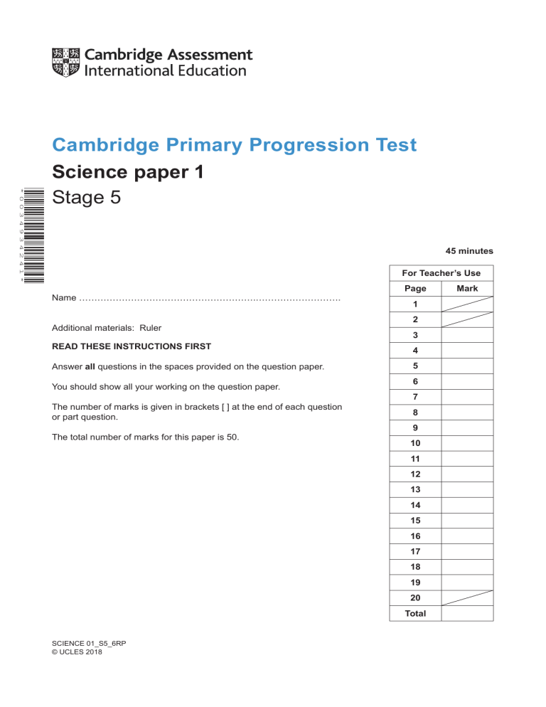 Stage 5 Science Test Paper