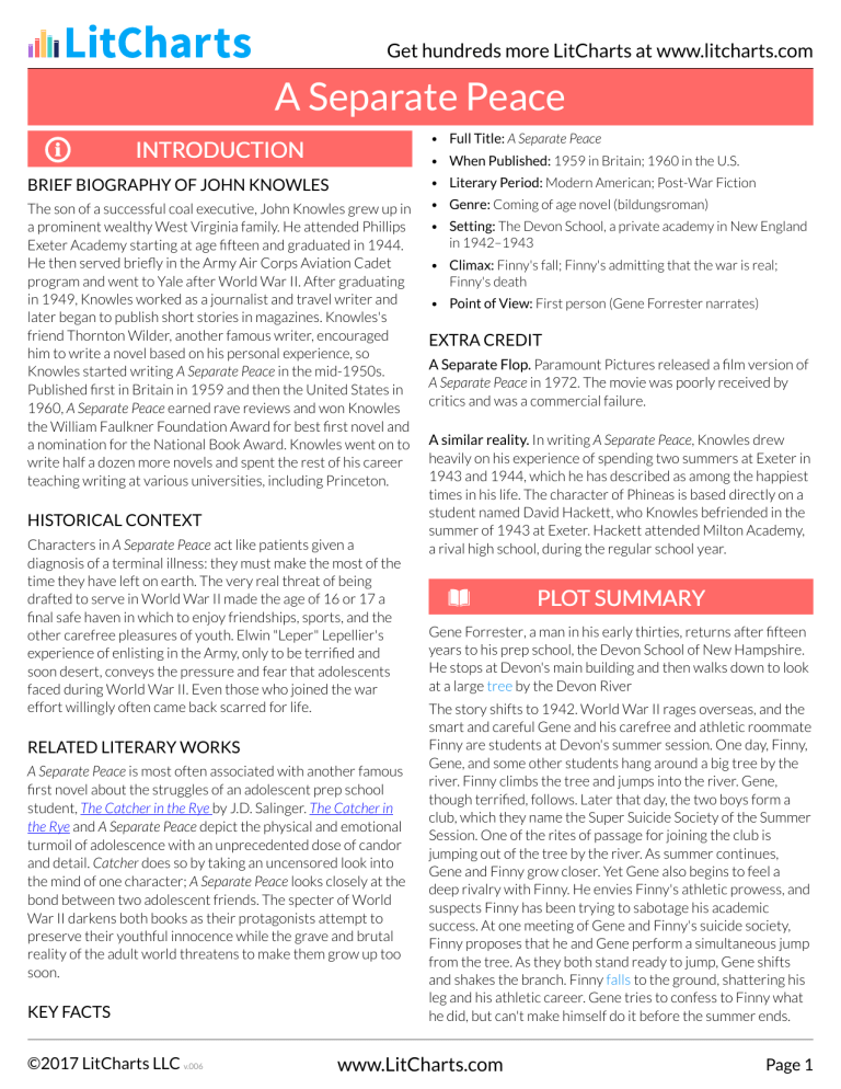 A Separate Peace Study Guide: Summary, Characters, Analysis