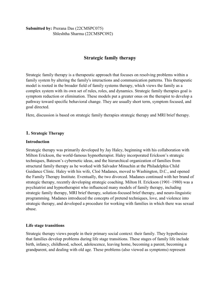 Strategic Family Therapy: Strategic & MRI Brief Therapy