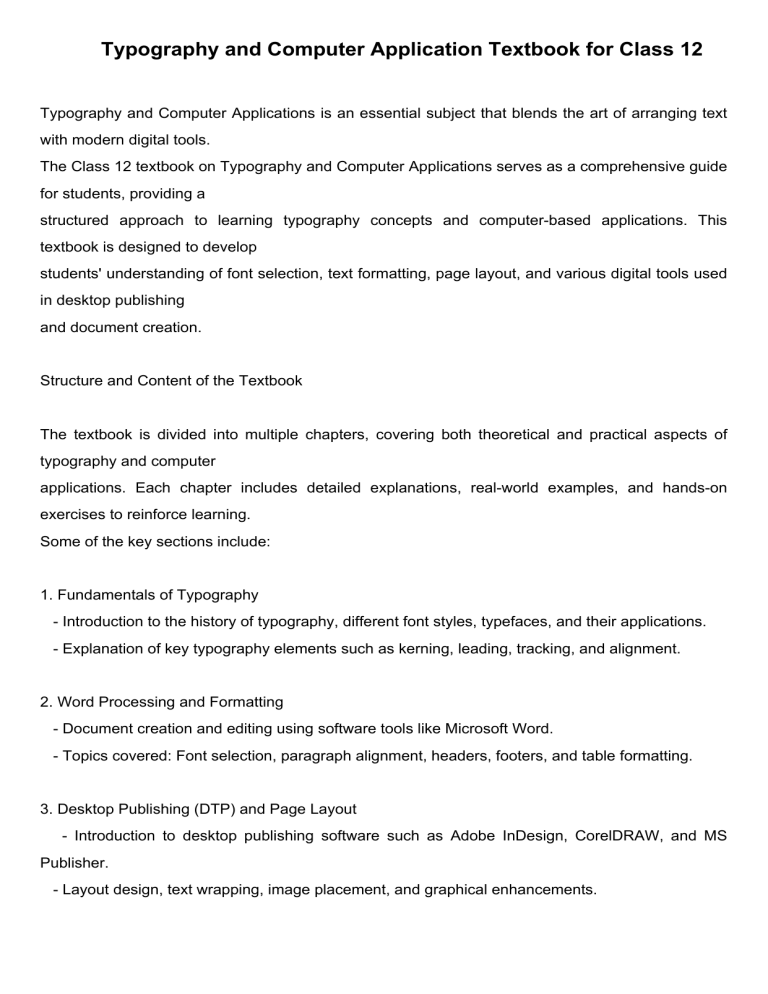 Typography & Computer Applications Textbook for Class 12