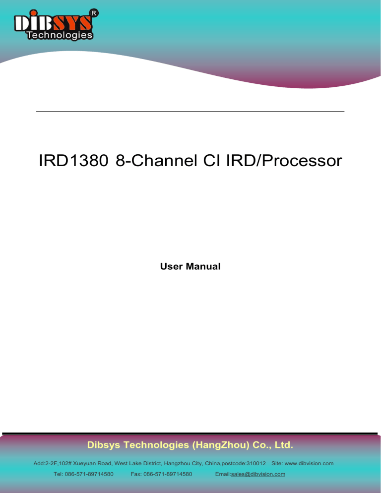 IRD1380 8-Channel CI IRD/Processor User Manual