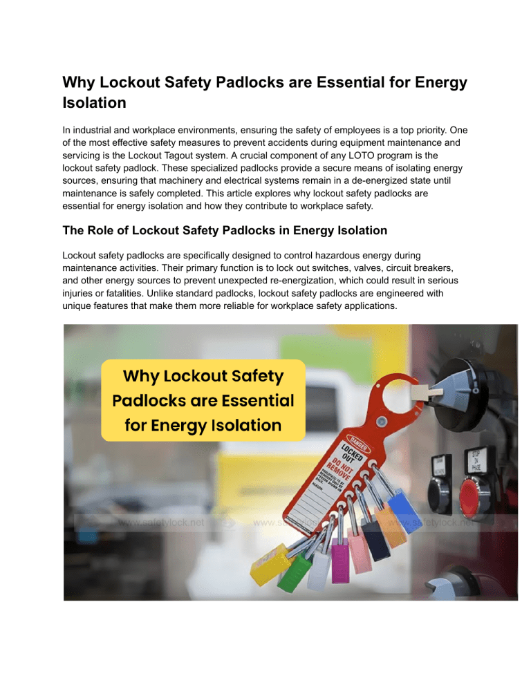 Lockout Safety Padlocks: Energy Isolation & Workplace Safety
