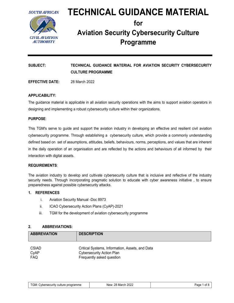 Aviation Cybersecurity Culture Guidance