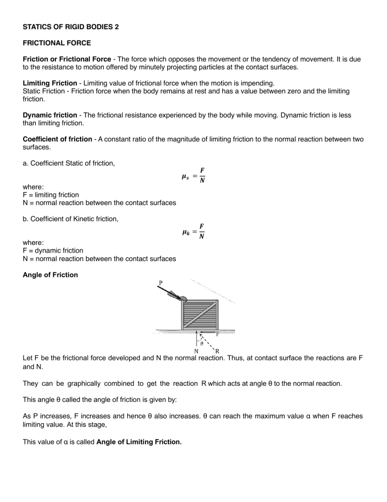 Statics of Rigid Bodies: Friction Sample Problems