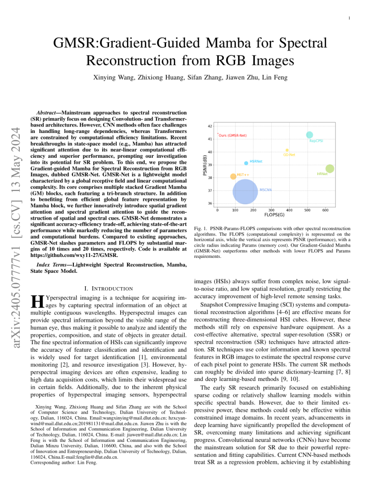 GMSR-Net: Mamba for Spectral Reconstruction from RGB Images