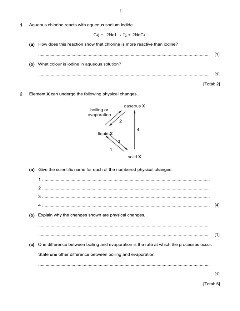 Chemistry Exam Questions: Halogens, Acids, Periodic Table