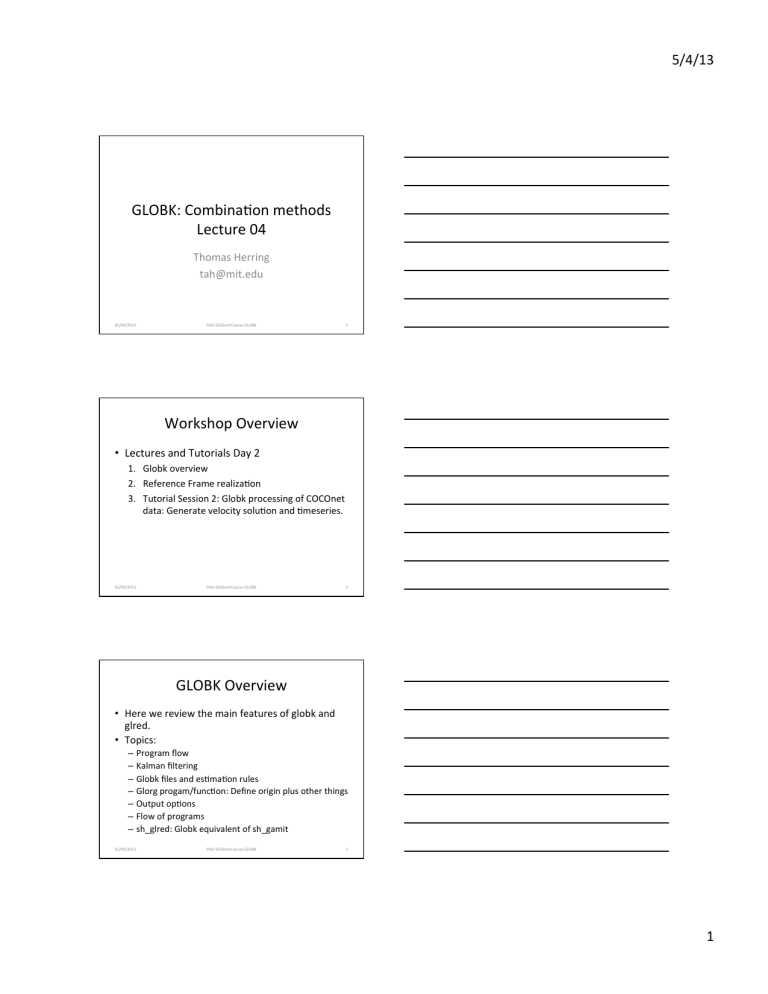 GLOBK: Geodetic Data Combination Methods