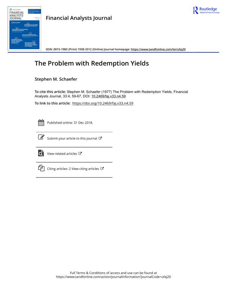 Redemption Yields: Problems & Alternatives in Bond Analysis