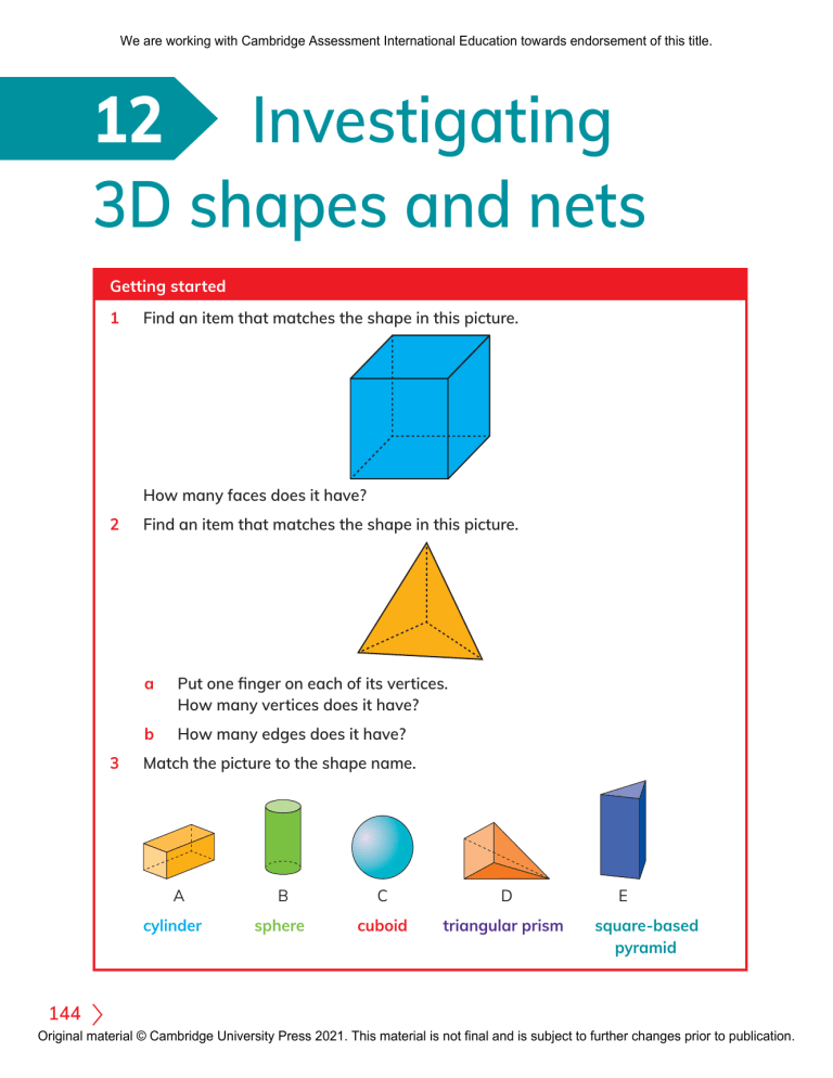 3D Shapes and Nets: Geometry for Middle School