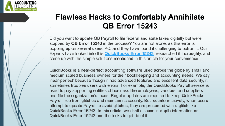 Fix QuickBooks Error 15243: Payroll Update Troubleshooting