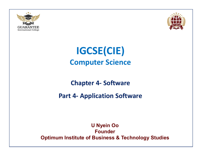 IGCSE Computer Science: Application Software Presentation