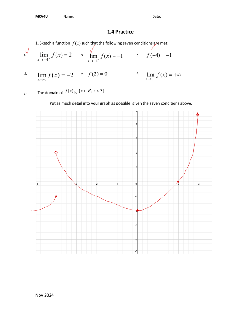 Calculus Limits and Continuity Practice Worksheet