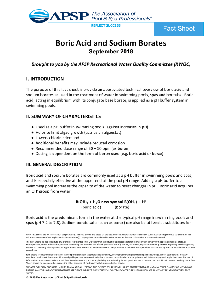 Boric Acid & Sodium Borates in Pools: Fact Sheet