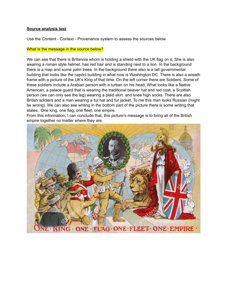 British Empire Propaganda: Source Analysis Test