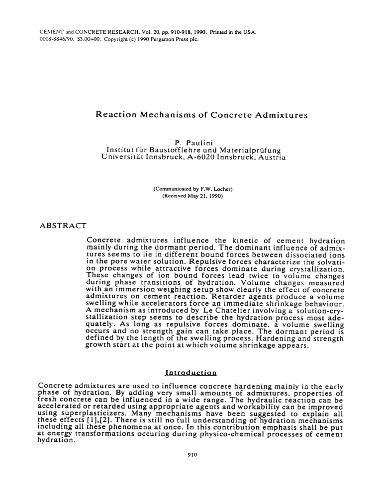 Concrete Admixtures: Reaction Mechanisms & Hydration Kinetics