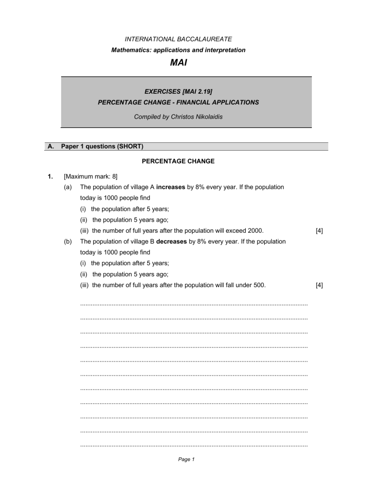 Percentage Change & Financial Applications Exercises
