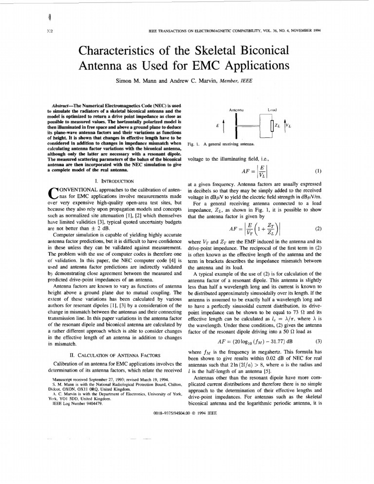 Skeletal Biconical Antenna for EMC Applications
