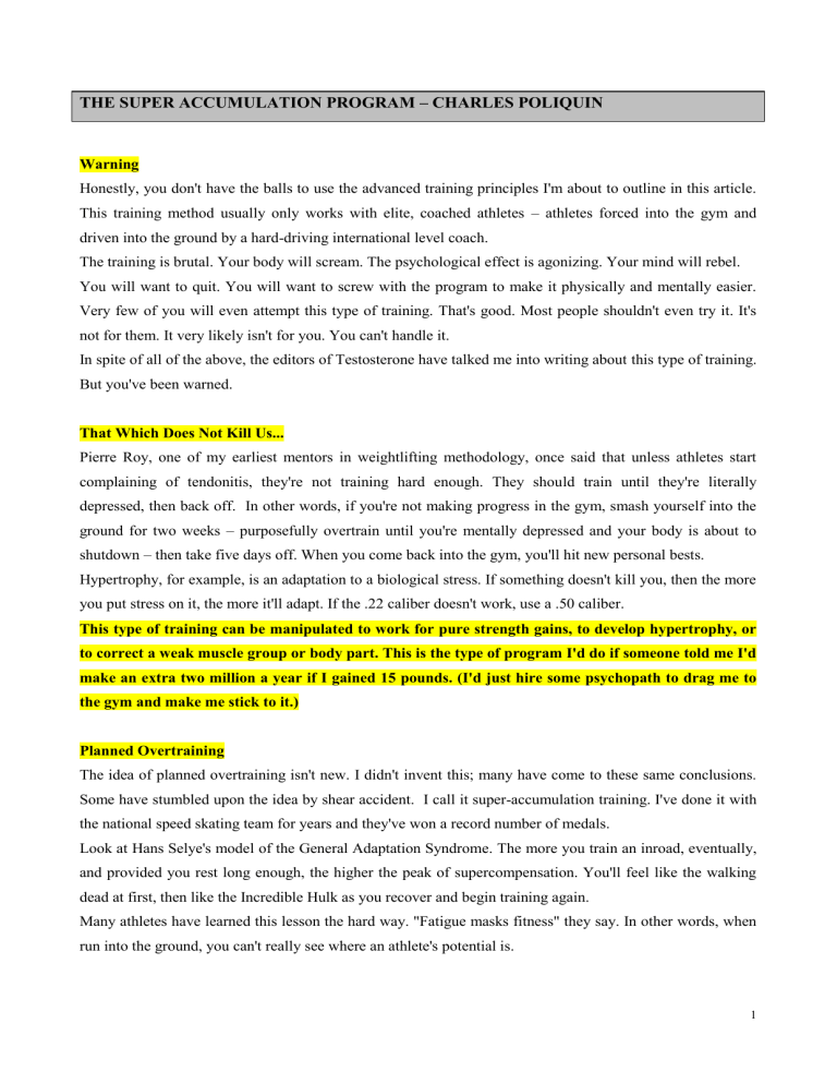 Super Accumulation Program: Strength & Hypertrophy Training