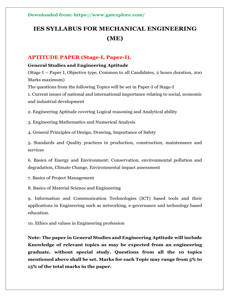 IES Mechanical Engineering Syllabus: Exam Topics & Structure