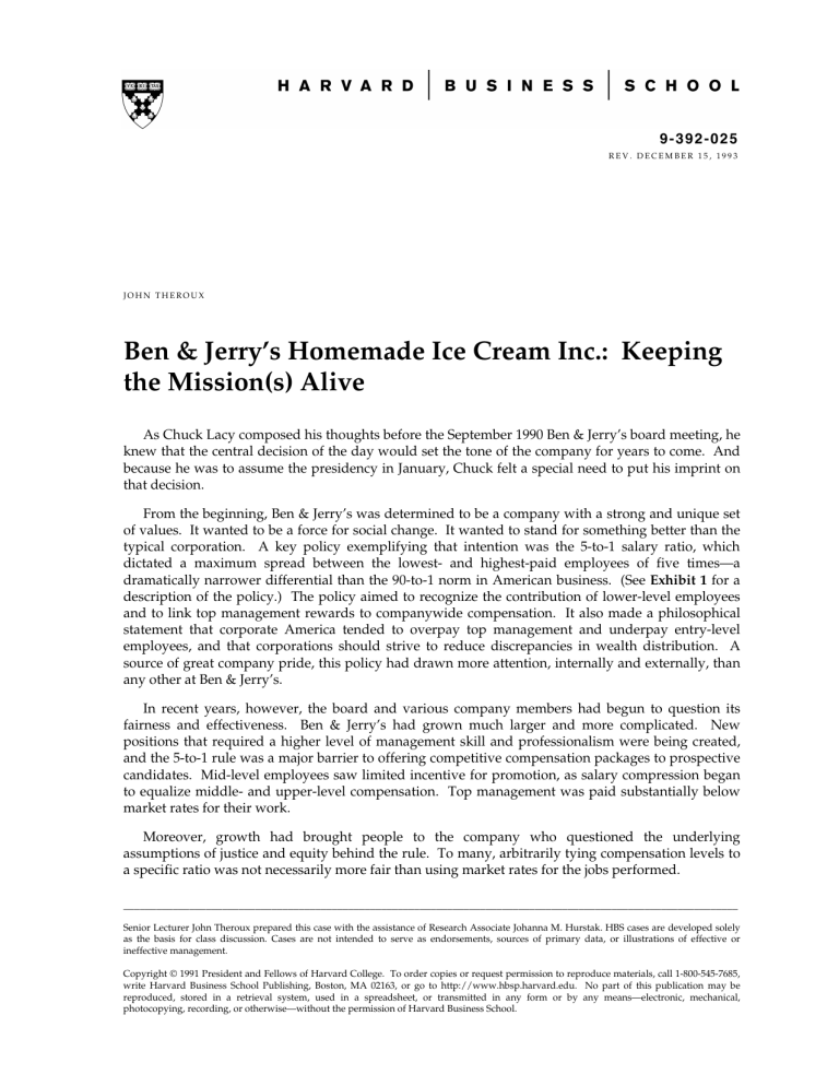 Ben & Jerry's Case Study: Salary Ratio & Social Mission