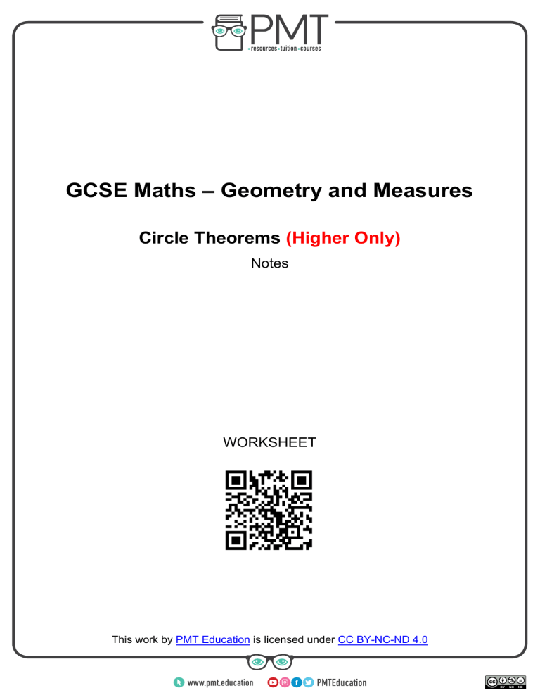 GCSE Maths Circle Theorems: Higher Tier Worksheet