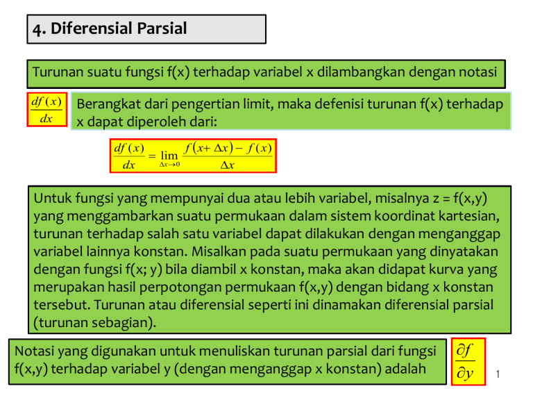 Turunan Parsial: Catatan Kuliah Kalkulus