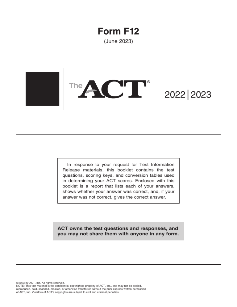 ACT Test Information Release Booklet (Form F12)