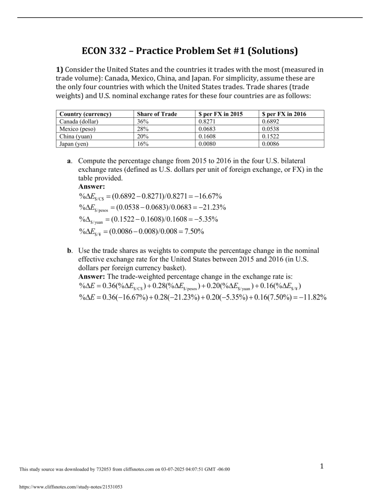 Economics Practice Problems: Exchange Rates & Interest Parity