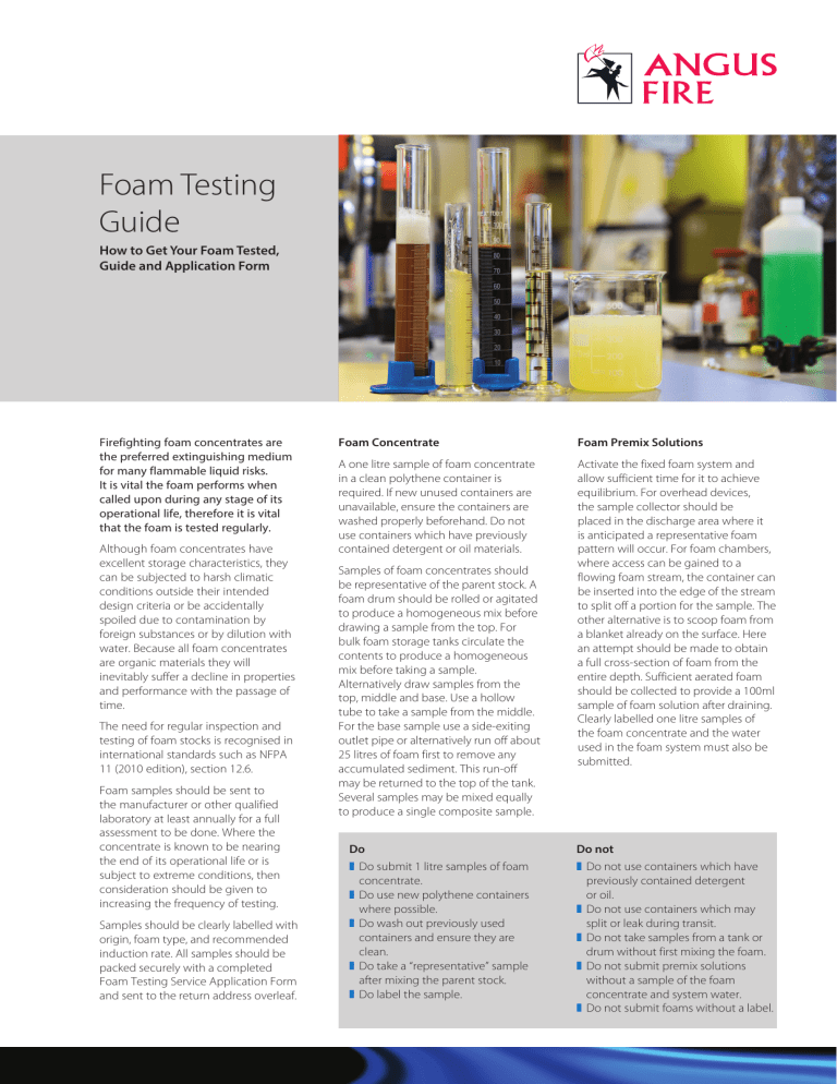 Foam Testing Guide & Application Form | Angus Fire