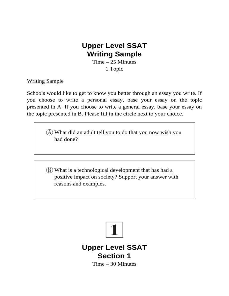 Upper Level SSAT Sample Test: Writing & Math