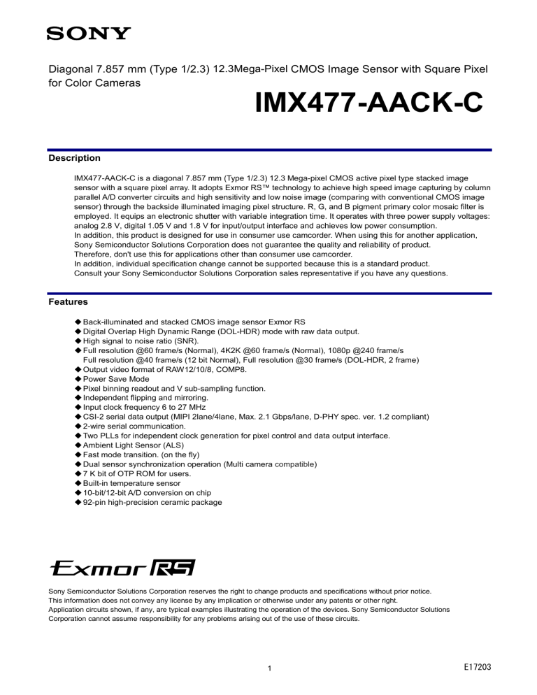 IMX477-AACK-C CMOS Image Sensor Datasheet