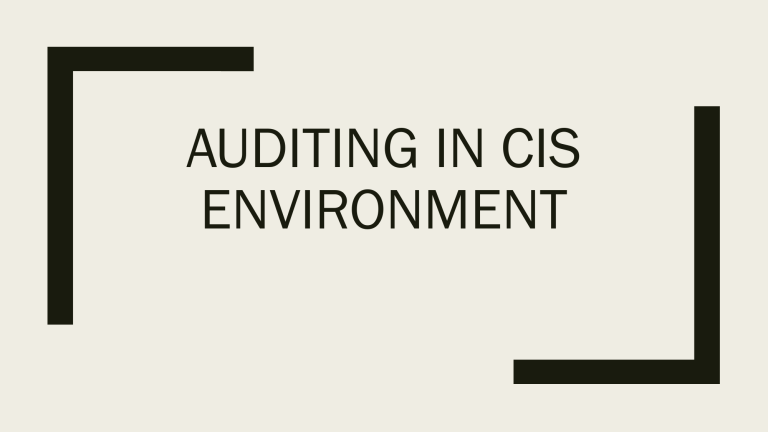Auditing in CIS Environment: IT Controls & Risk