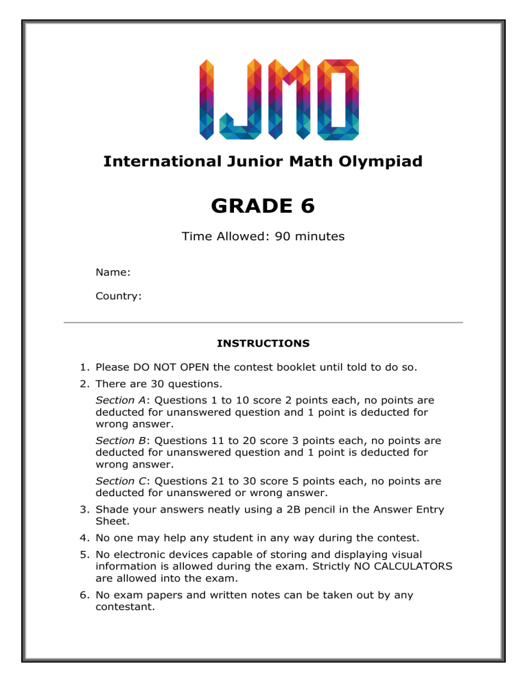 Grade 6 Math Olympiad Exam Paper