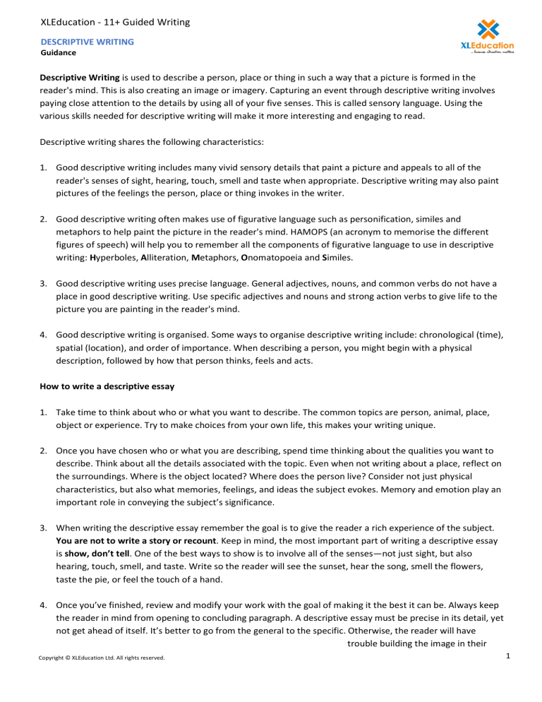 11+ Descriptive Writing Guide: Sensory & Figurative Language