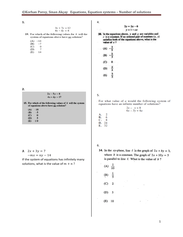 Equations & Systems: Number of Solutions Worksheet