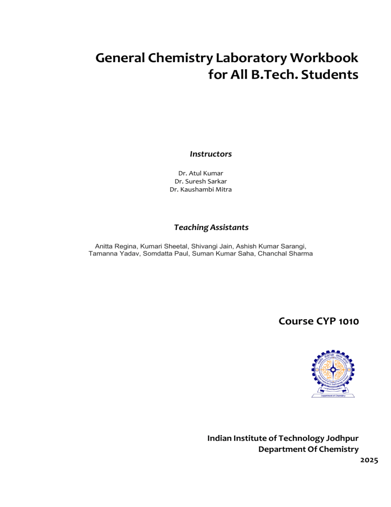 General Chemistry Lab Workbook for B.Tech Students