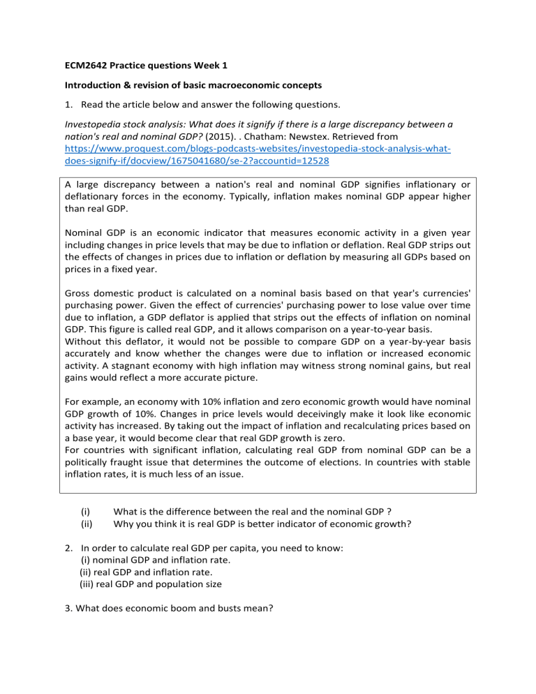 Macroeconomics Practice Questions: GDP & Economic Policy