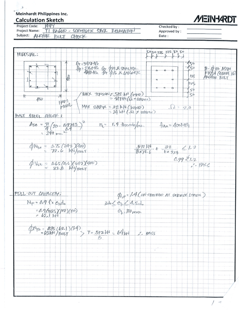Anchor Bolt Check Calculation Sketch - Civil Engineering
