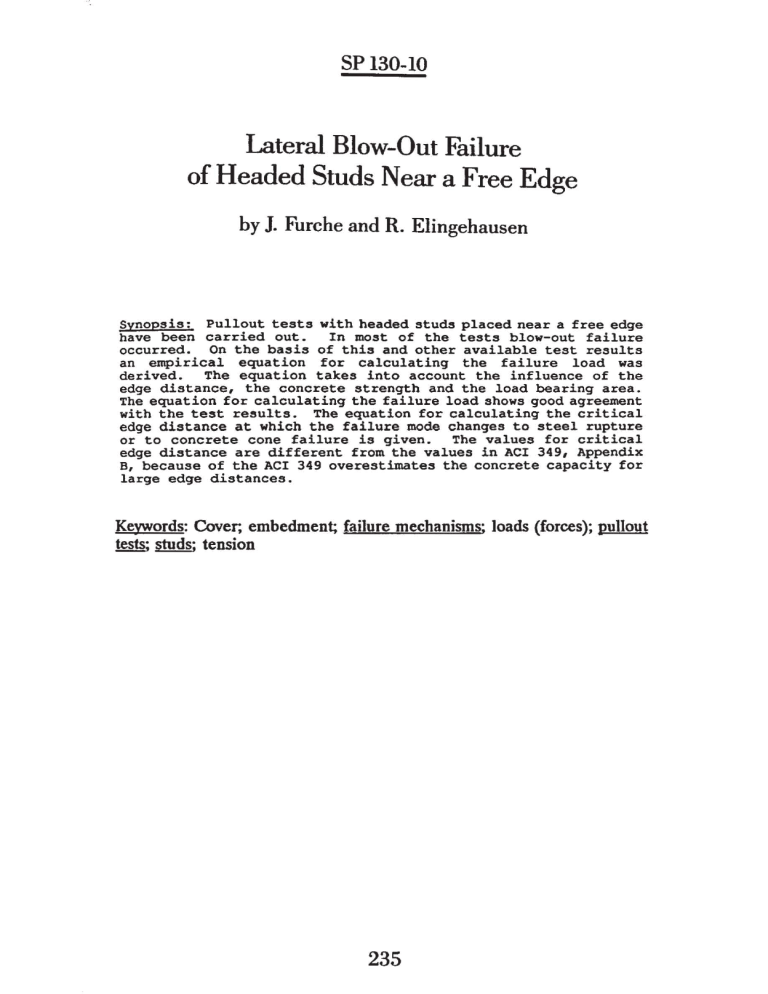 Lateral Blow-Out Failure of Headed Studs Near a Free Edge