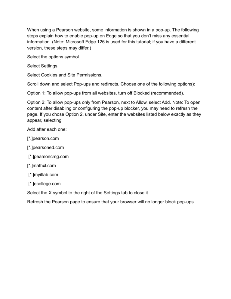 Enable Pearson Pop-ups on Edge: Step-by-Step Guide