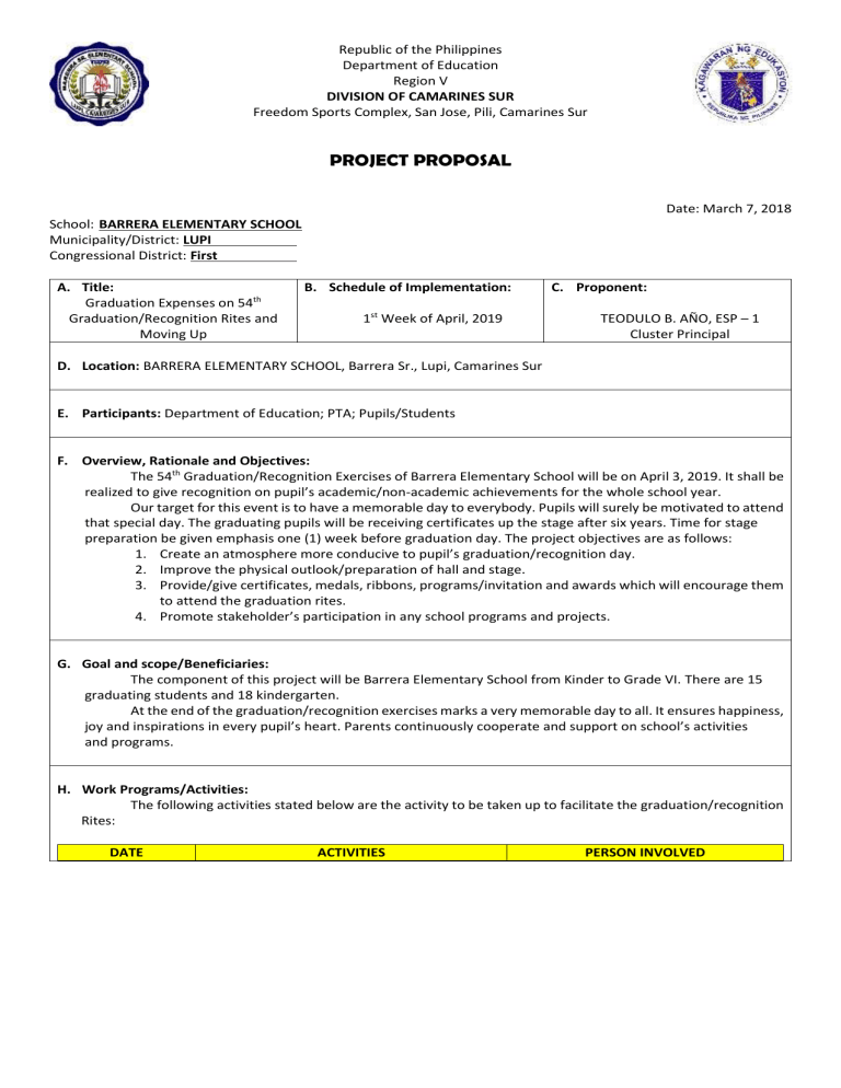 Graduation Project Proposal: Barrera Elementary School