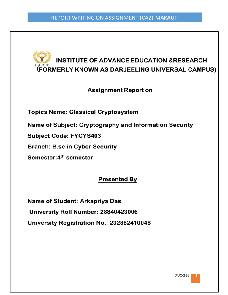 Classical Cryptosystems: Assignment Report