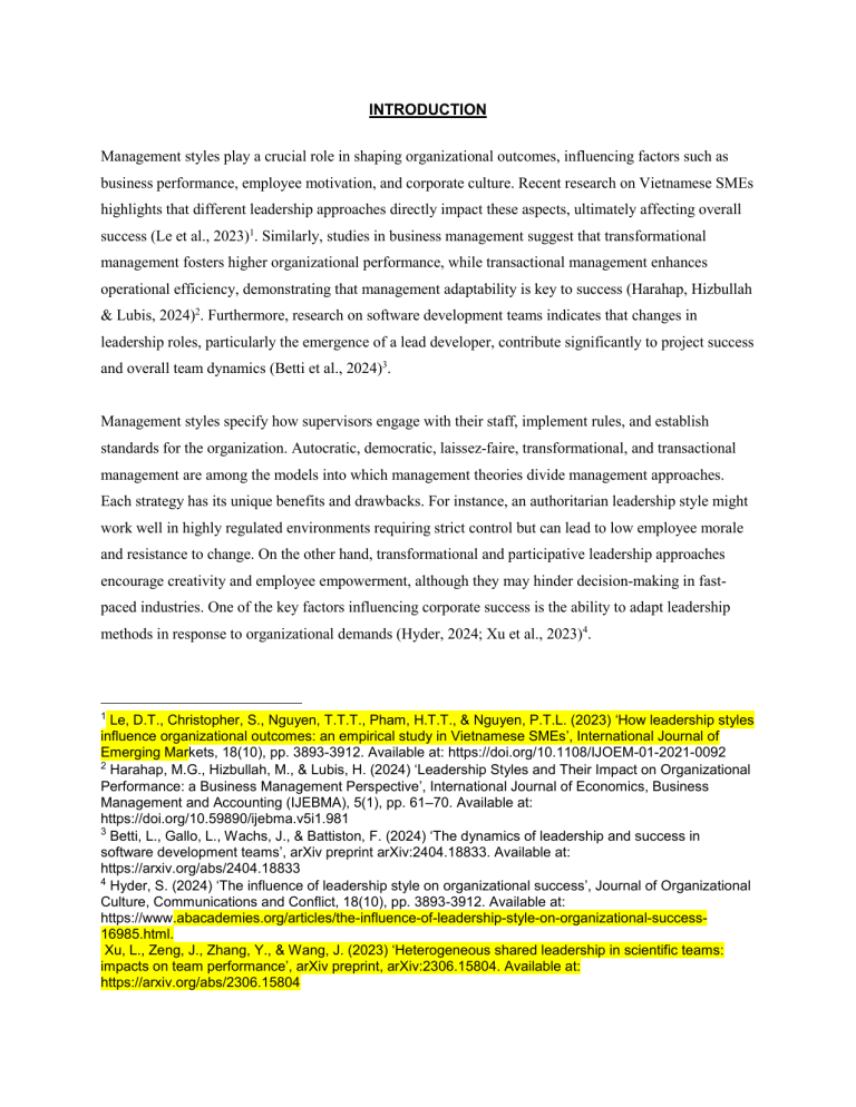 Management Styles in Addis Ababa: A Research Study