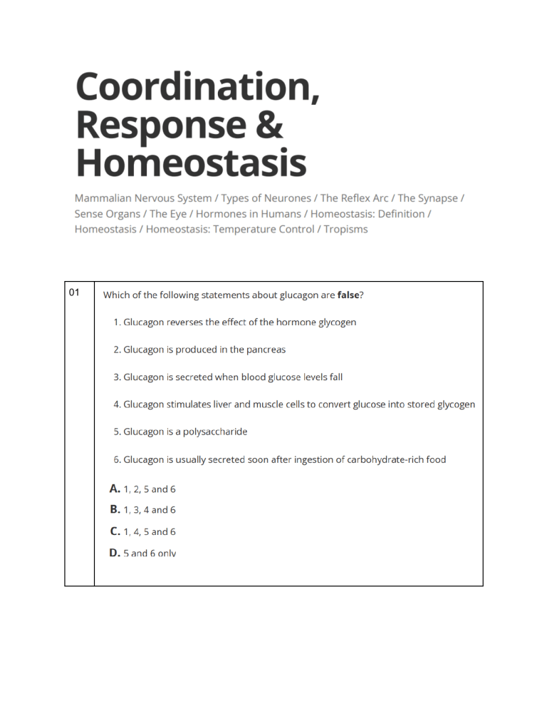 Glucagon Exam Question: Coordination & Homeostasis