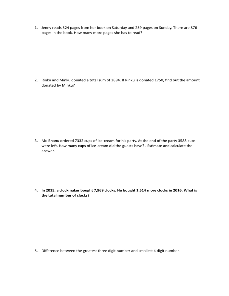 Math Word Problems Worksheet