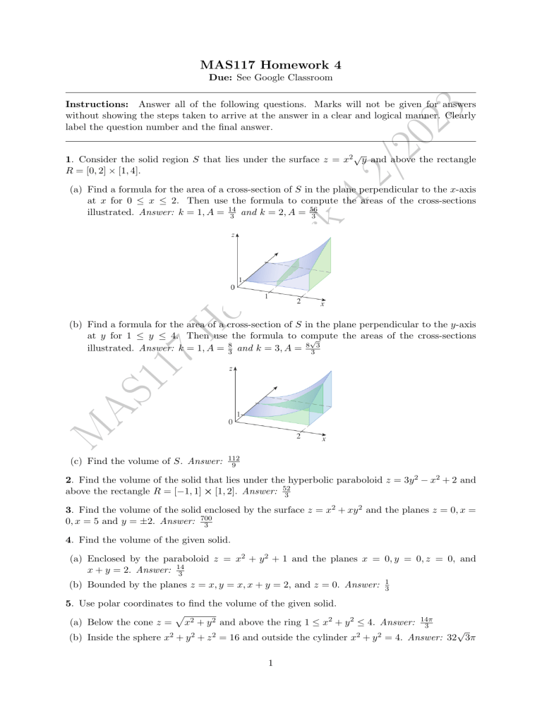 MAS117 Homework 4: Multivariable Calculus Problems