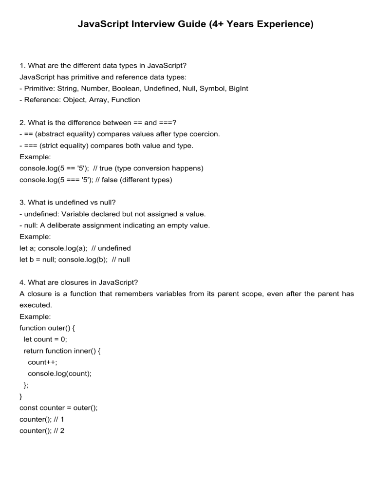 JavaScript Interview Guide (4+ Years Experience)