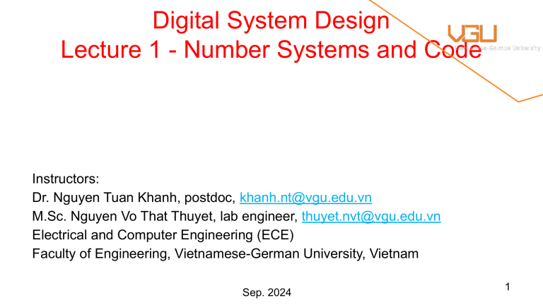 Digital System Design: Number Systems & Codes Lecture Digital System Design: Number Systems & Codes Lecture
